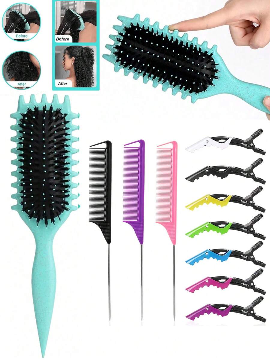 Curl Defining Brush, 2025 Boar Bristle Hair Brush Styling Brush, Curly ...