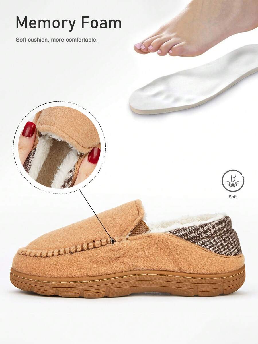 Men's Fuzzy Slippers Vintage Casual Moccasin Shoes Memory Foam Outdoor ...
