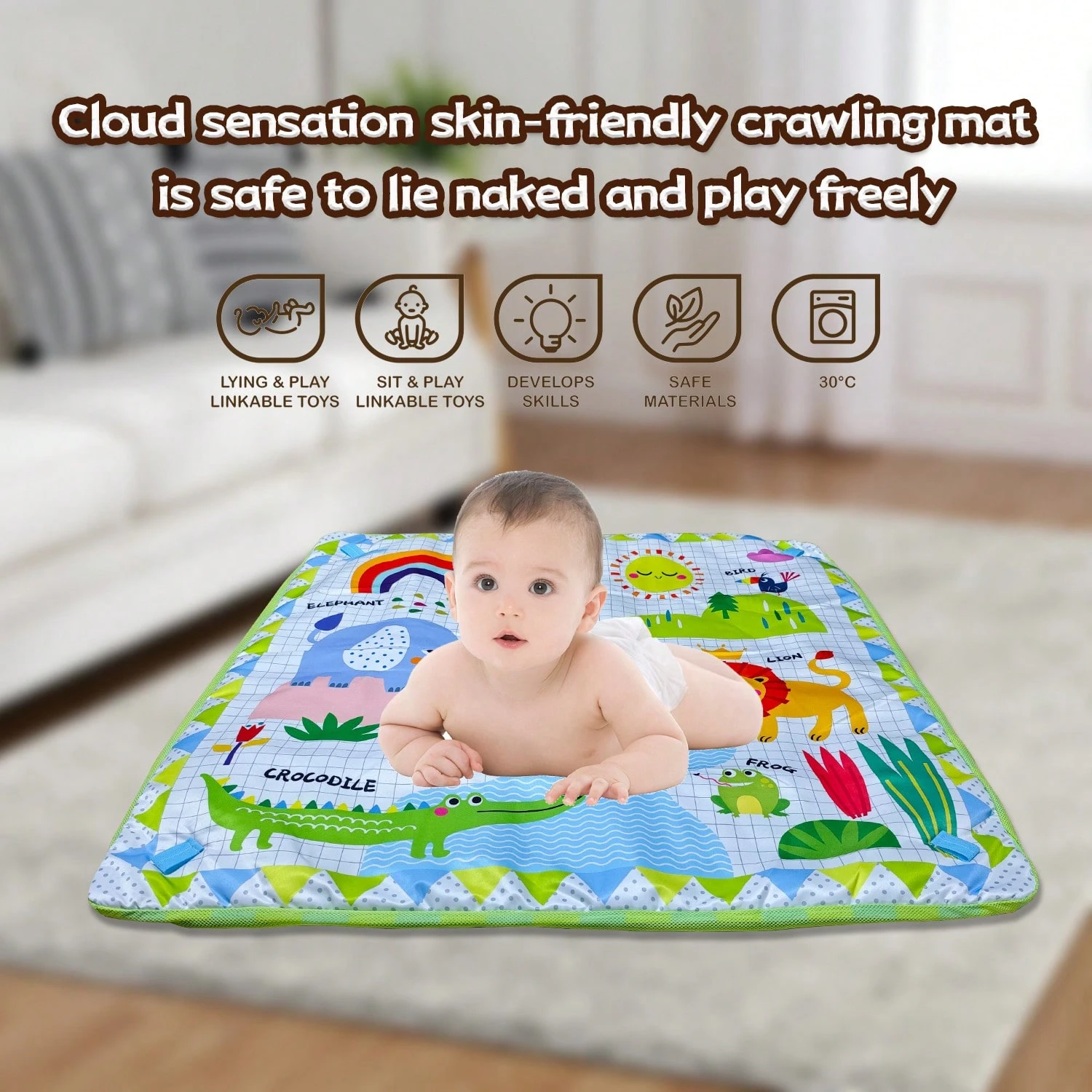 LINMMBBY Baby Play Mat Tummy Time Mat With 5 Hanging Toys For Sensory ...