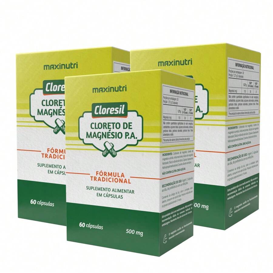 Kit 3 Cloresil Cloreto Magnésio 500mg 60 Cápsulas Maxinutri | SHEIN Brasil