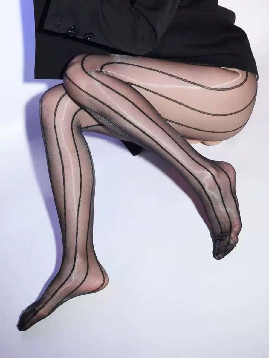 A 0D Flash Vertical Line Pantyhose With Silky Smooth And Glossy Open Cut Tight Pants With High ...