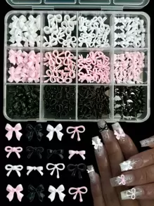 1 Box Random Mixed Resin Bow Nail Art Decorations, Cute Pink Ribbon ...