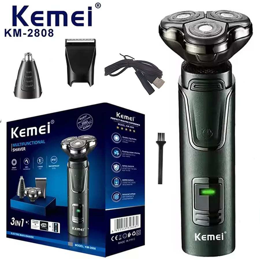 Kemei KM-2808 Full Body Electric Shaver - IPX7 Waterproof, Multifunctional 3-Blade Floating Head ...