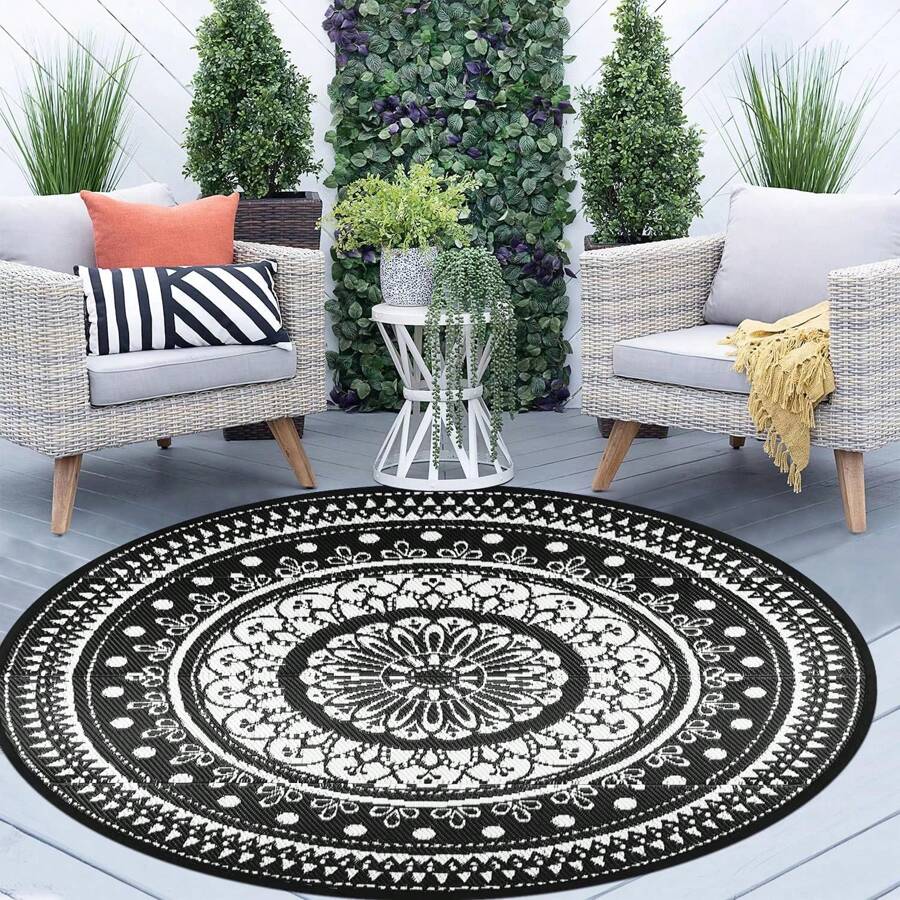 Round Outdoor Rugs Waterproof 5Ft/6Ft/8Ft/10Ft, Reversible Lightweight ...