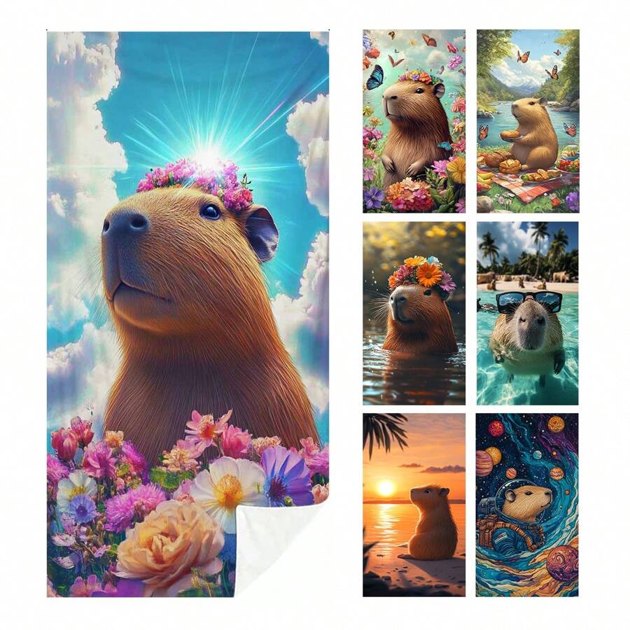 1 toalha de praia de microfibra com padrão de capivara, perfeita para ...