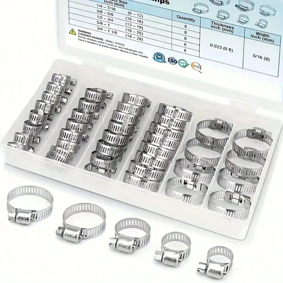 40pcs Premium Stainless Steel Hose Clamp Set - Adjustable Worm Gear ...