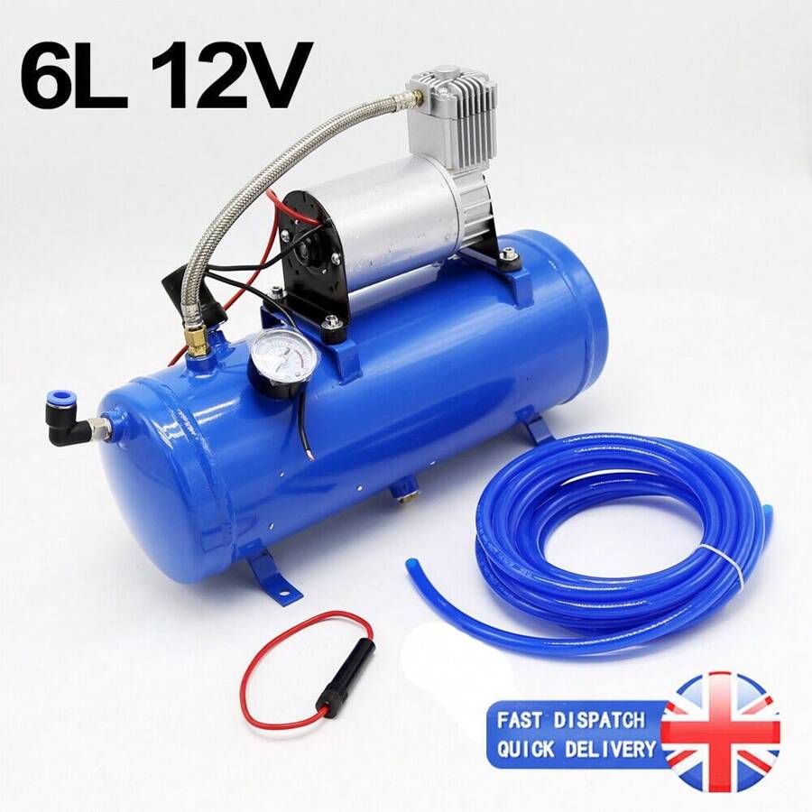 12V 6L Air Compressor 100Psi W/ 5M Hose For Air Horn Truck Boat Train ...