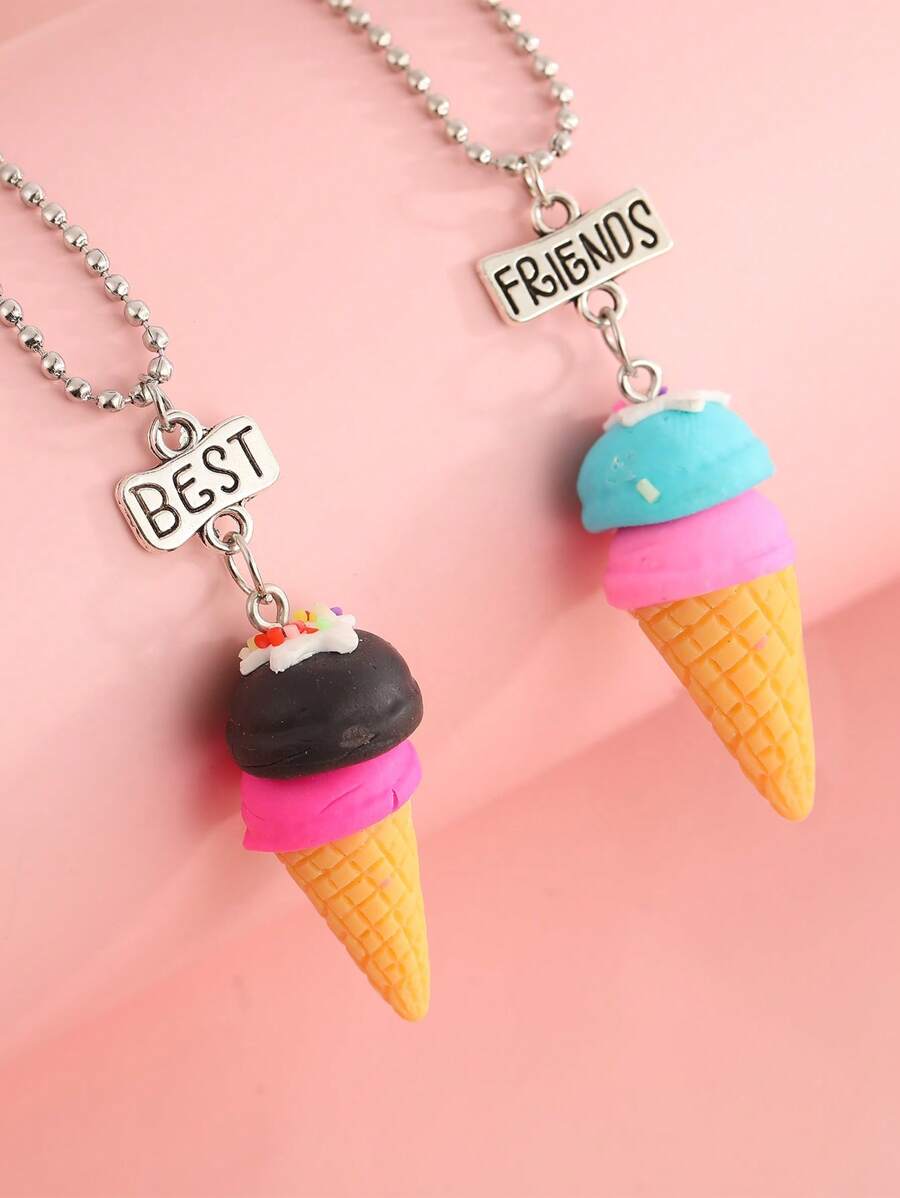 2pcs/Set Girls Cute Ice Cream Best Friend Necklace Set, Jewelry For ...