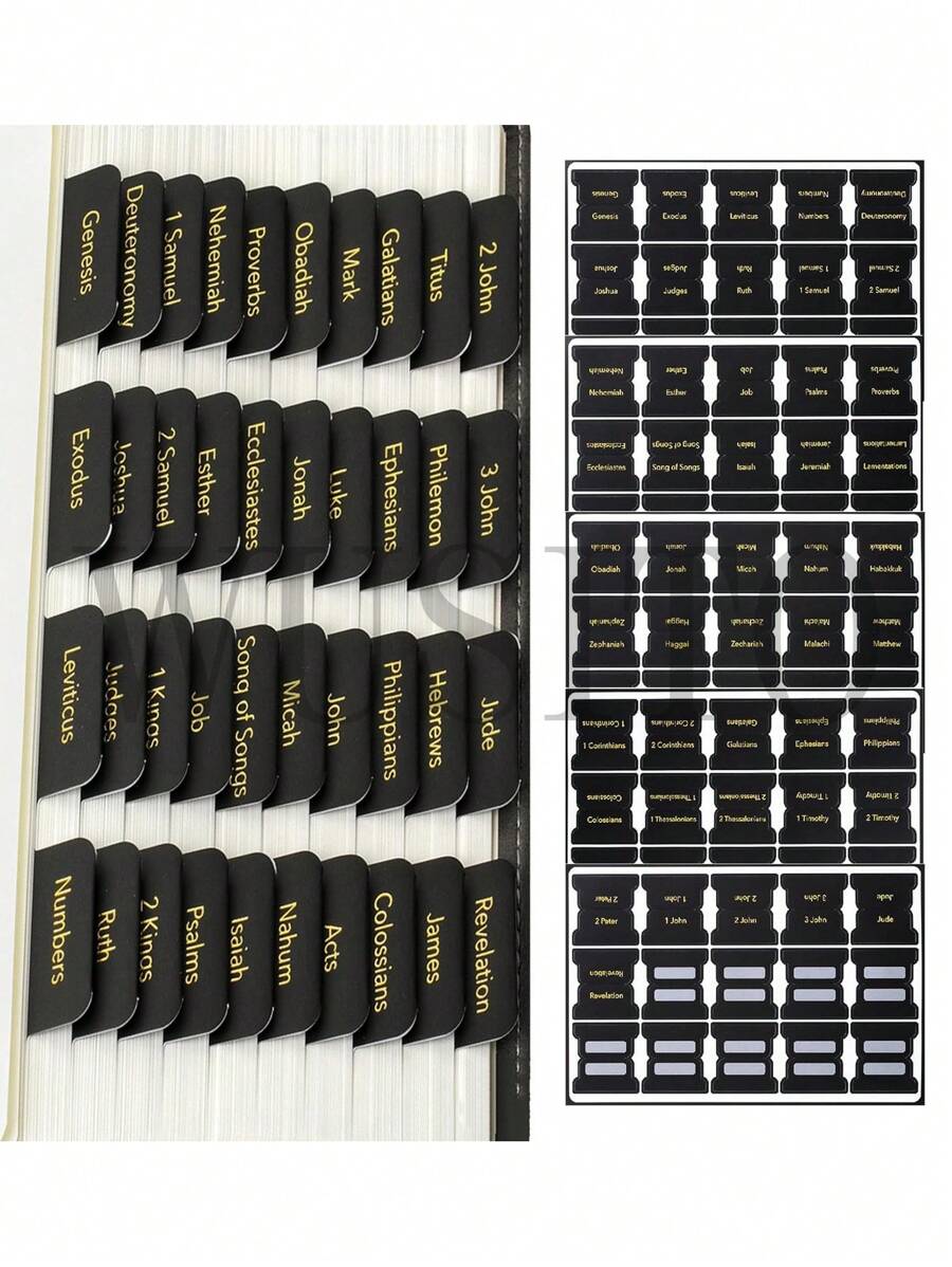 Bible Tabs, 75 Tabs, Black With Gold Foil Lettering, Laminated Bible ...