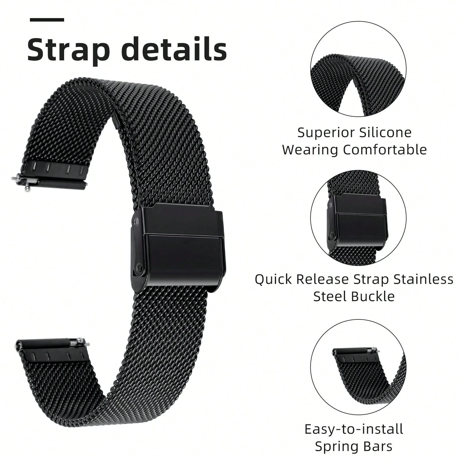 22mm Stainless Steel Mesh Watch Band For Men Women, Quick Release Mesh ...