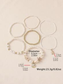 7pcs/Set Seashells, Pearls & Starfish Beads Layered Bracelet Set, Boho ...