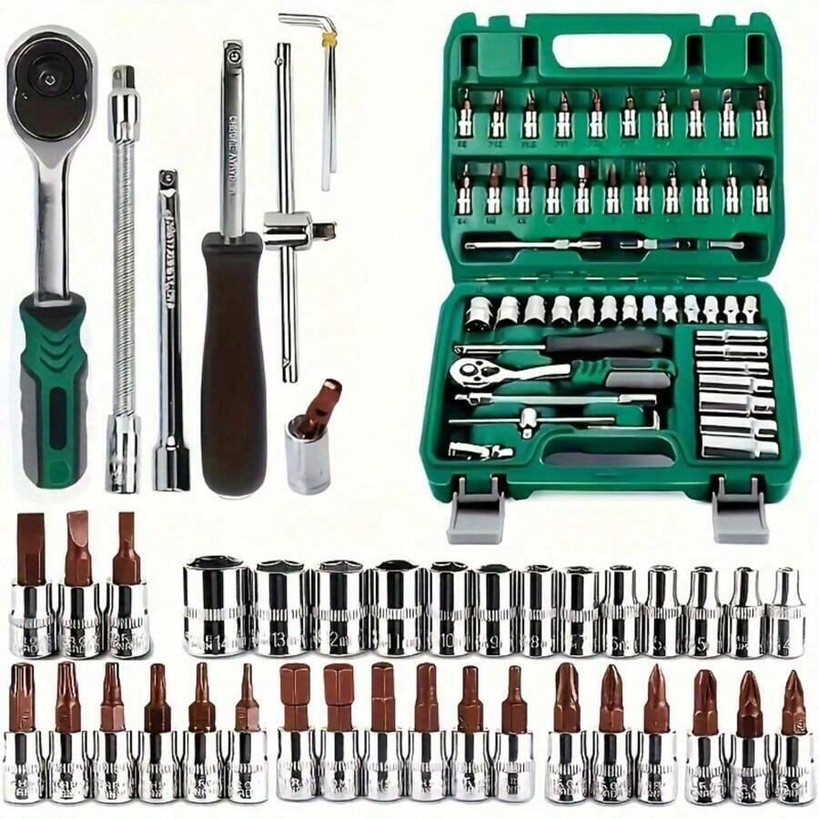 46-Piece Automotive Repair Tool Set With Socket Wrench, Ratchet, Car ...