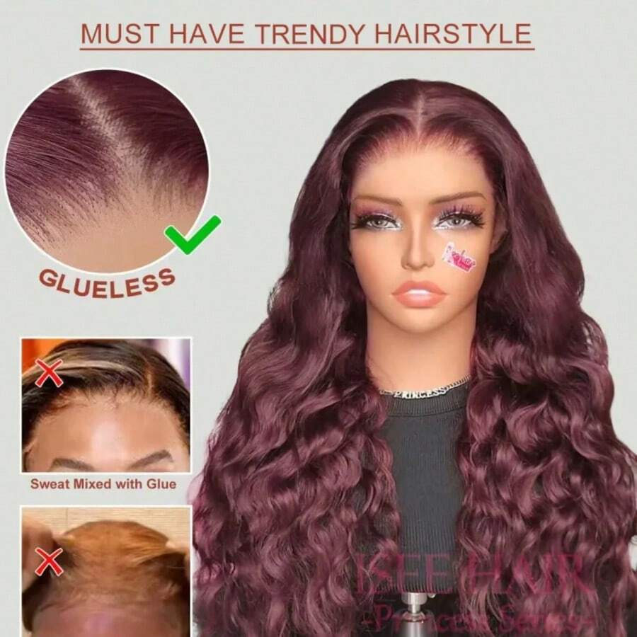 ISEE Perruque ISEE Wear Go 99J Body Wave sans colle avec dentelle ...