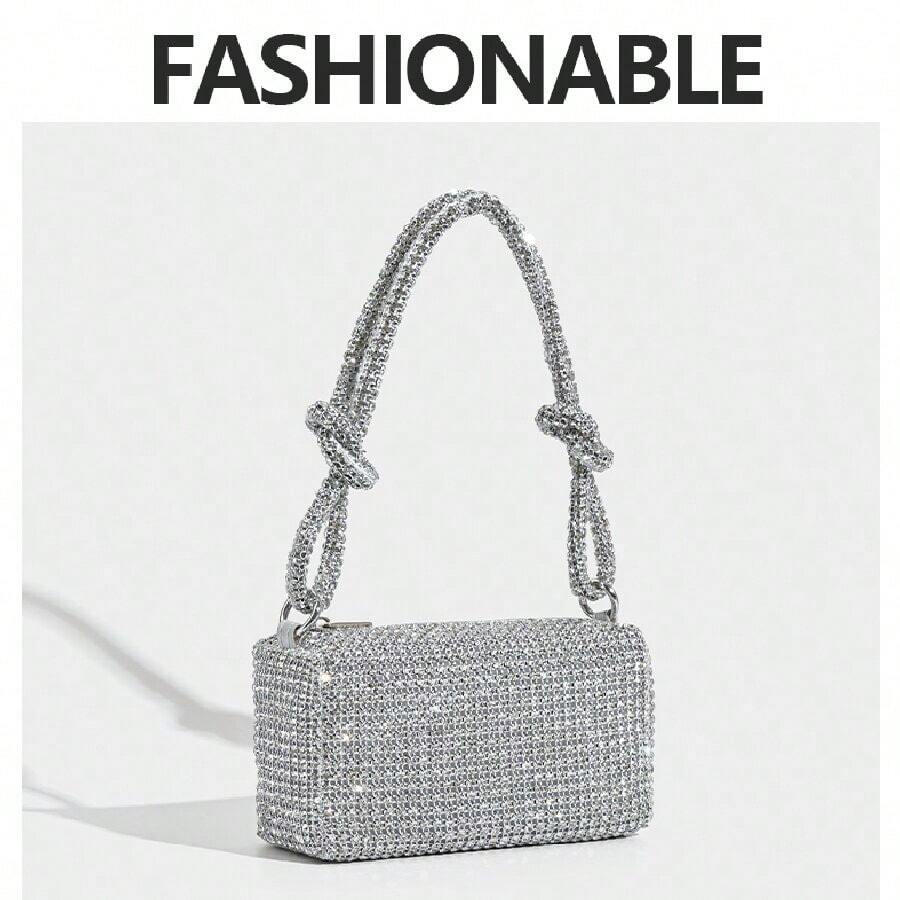 Premium Rhinestone-Studded Bling Shiny Small Square Cosmetic Bag - Full ...