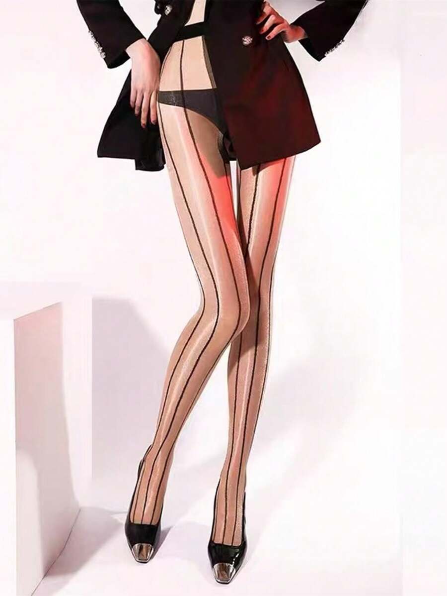 A 0D Flash Vertical Line Pantyhose With Silky Smooth And Glossy Open Cut Tight Pants With High ...