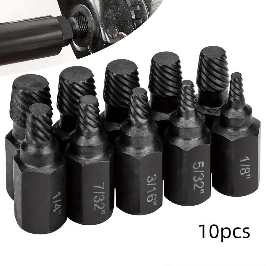 10pcs Screw Extractor Kit, Alloy Steel Damaged Screw Remover Set, For ...