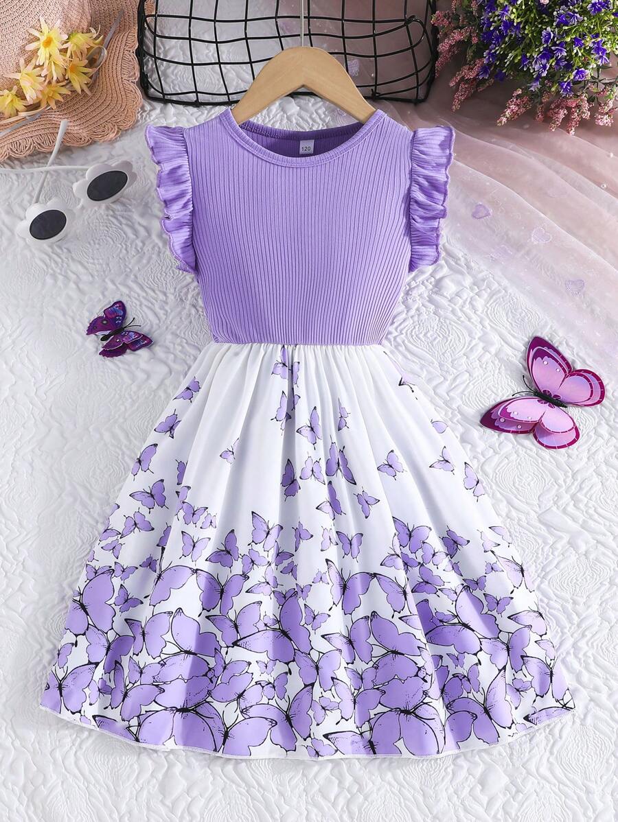 Tween Girls Summer Casual Cap Sleeve Ribbed Patchwork Floral Print ...