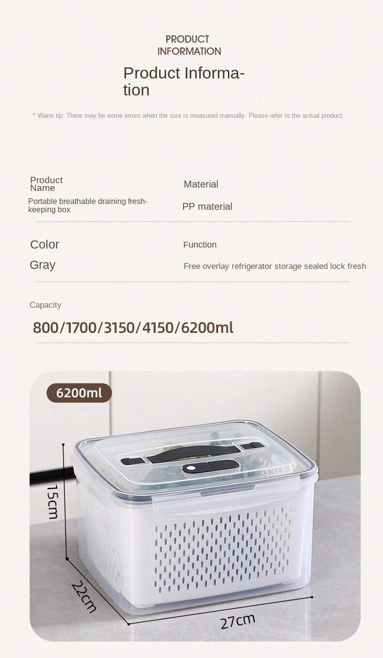 Portable Storage Box, Double Layer Drainage Box, Sealed Plastic Food ...