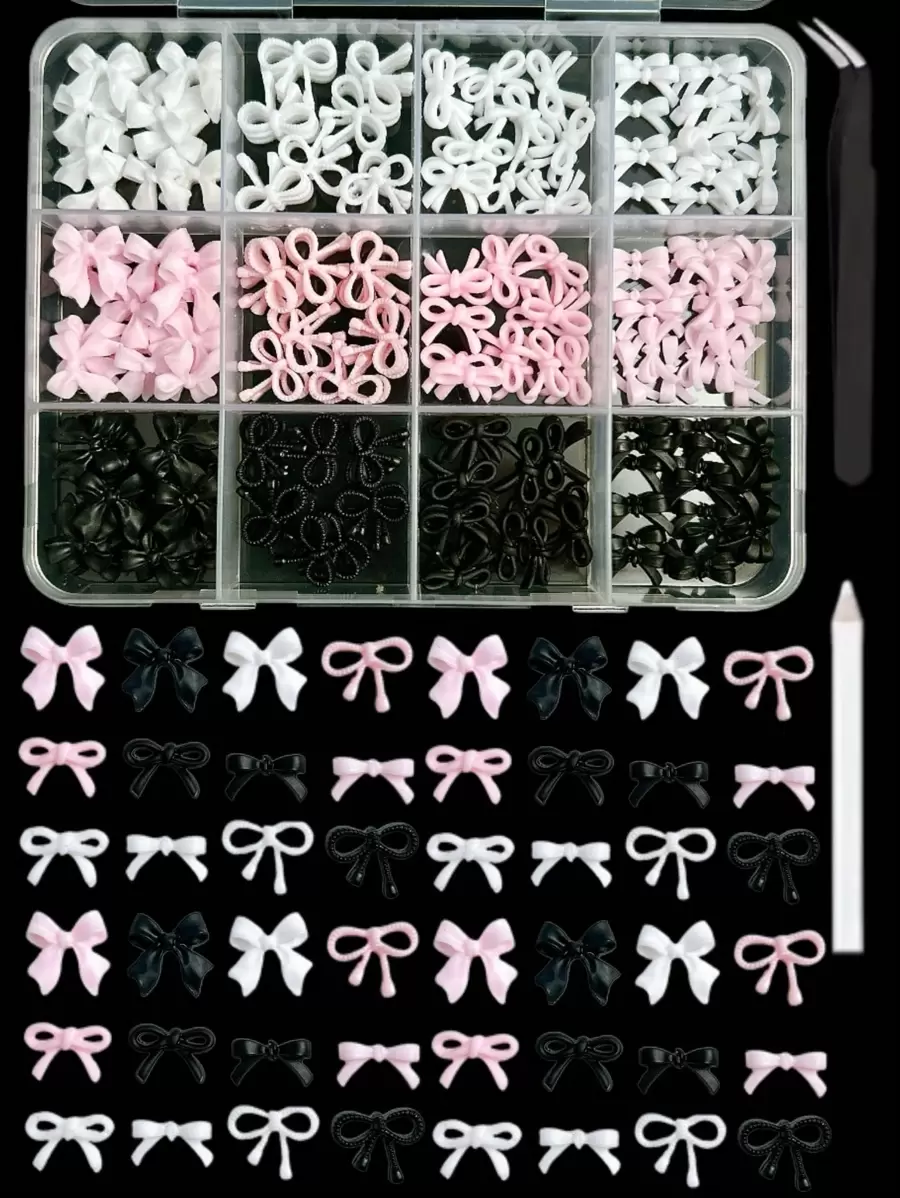 1 Box Random Mixed Resin Bow Nail Art Decorations, Cute Pink Ribbon ...