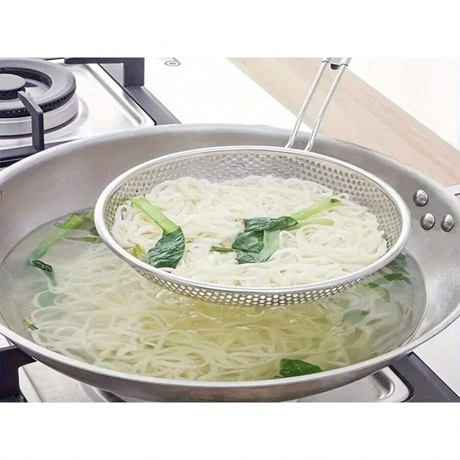 Stainless Steel Colander With Wooden Handle - Fine Mesh Skimmer Spoon ...