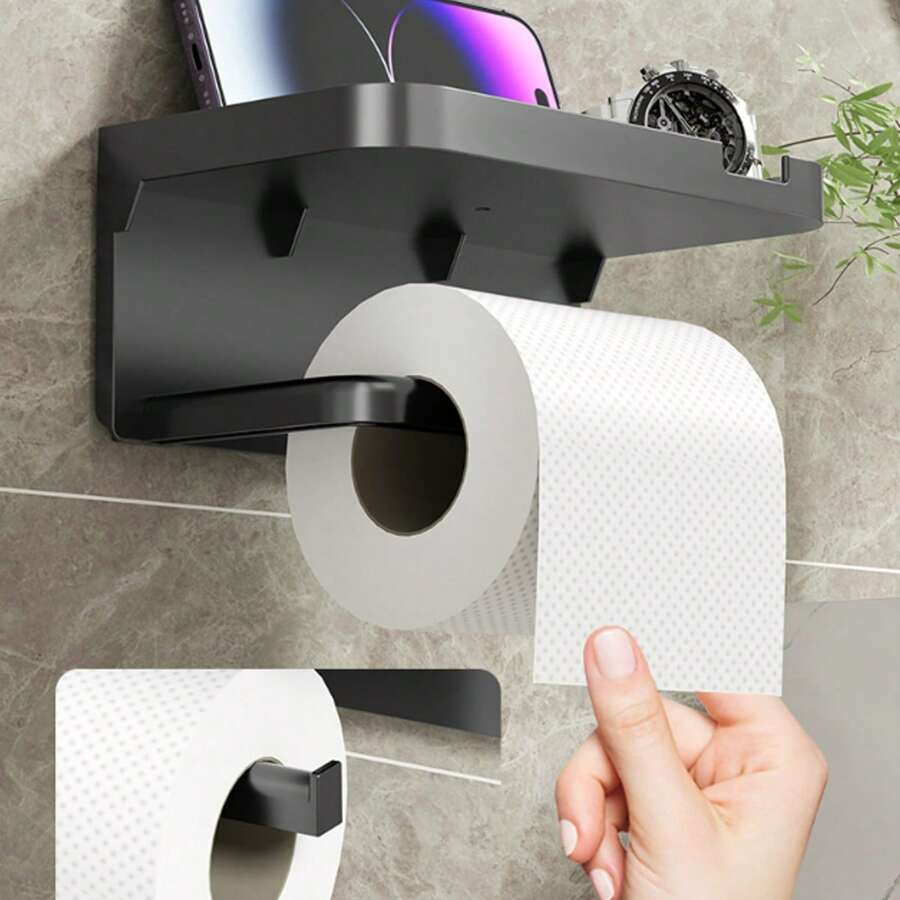 No Punch-Out Toilet Paper Towel Rack Toilet Paper Box Storage Rack Wall ...