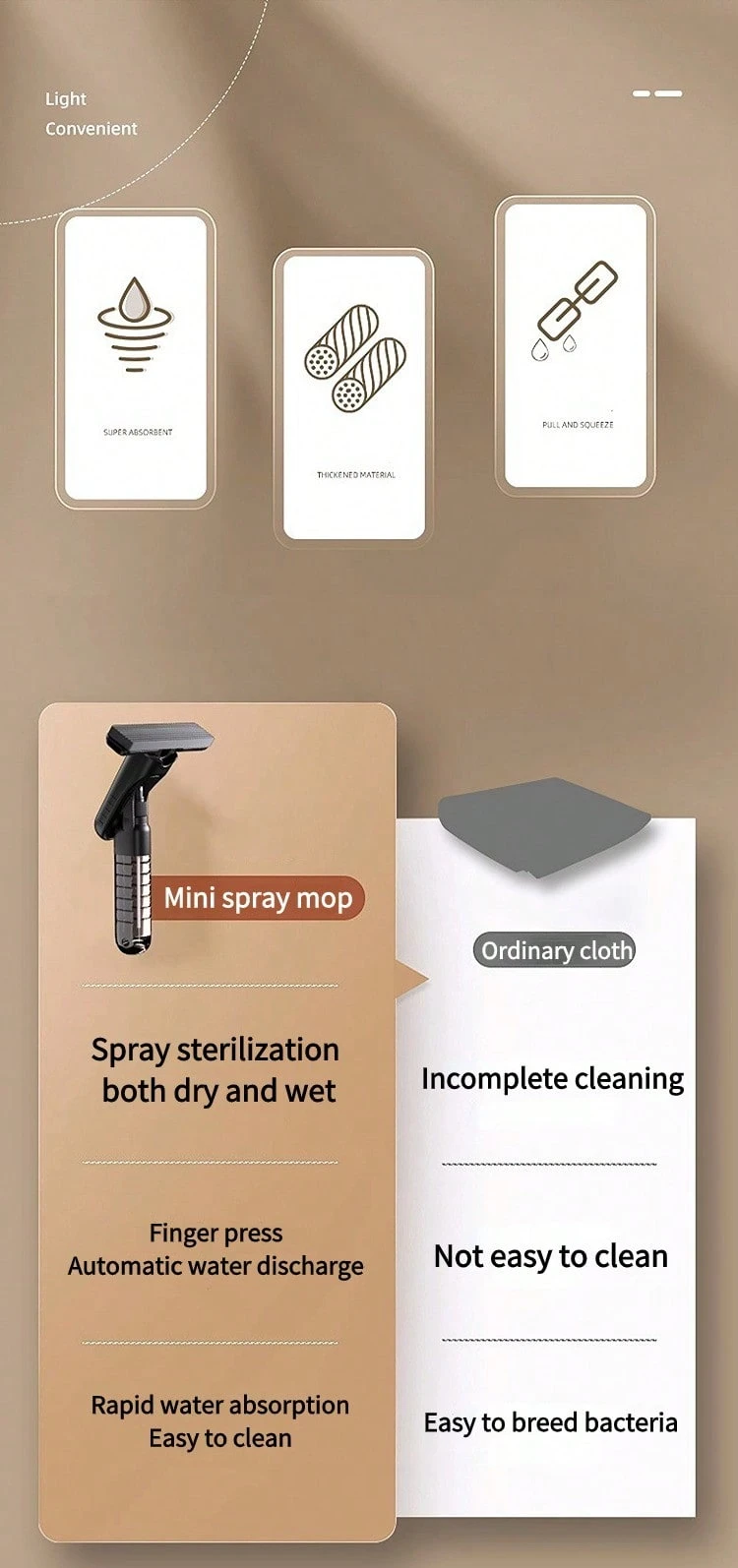 Mini balai à vadrouille portable à pulvérisation multi-usage sec et ...