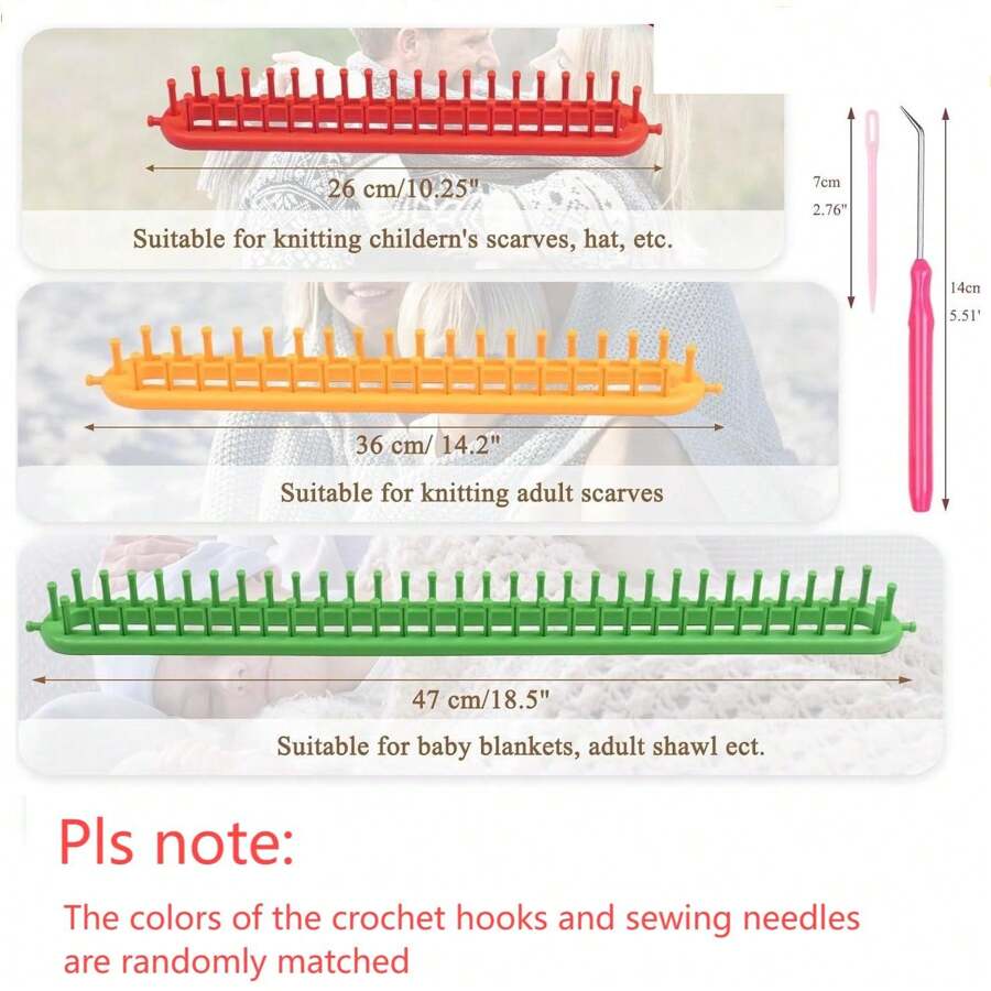 Knitting Loom Set With Hook Needle Kit Yarn Cord Knitter Hat Looms Long ...
