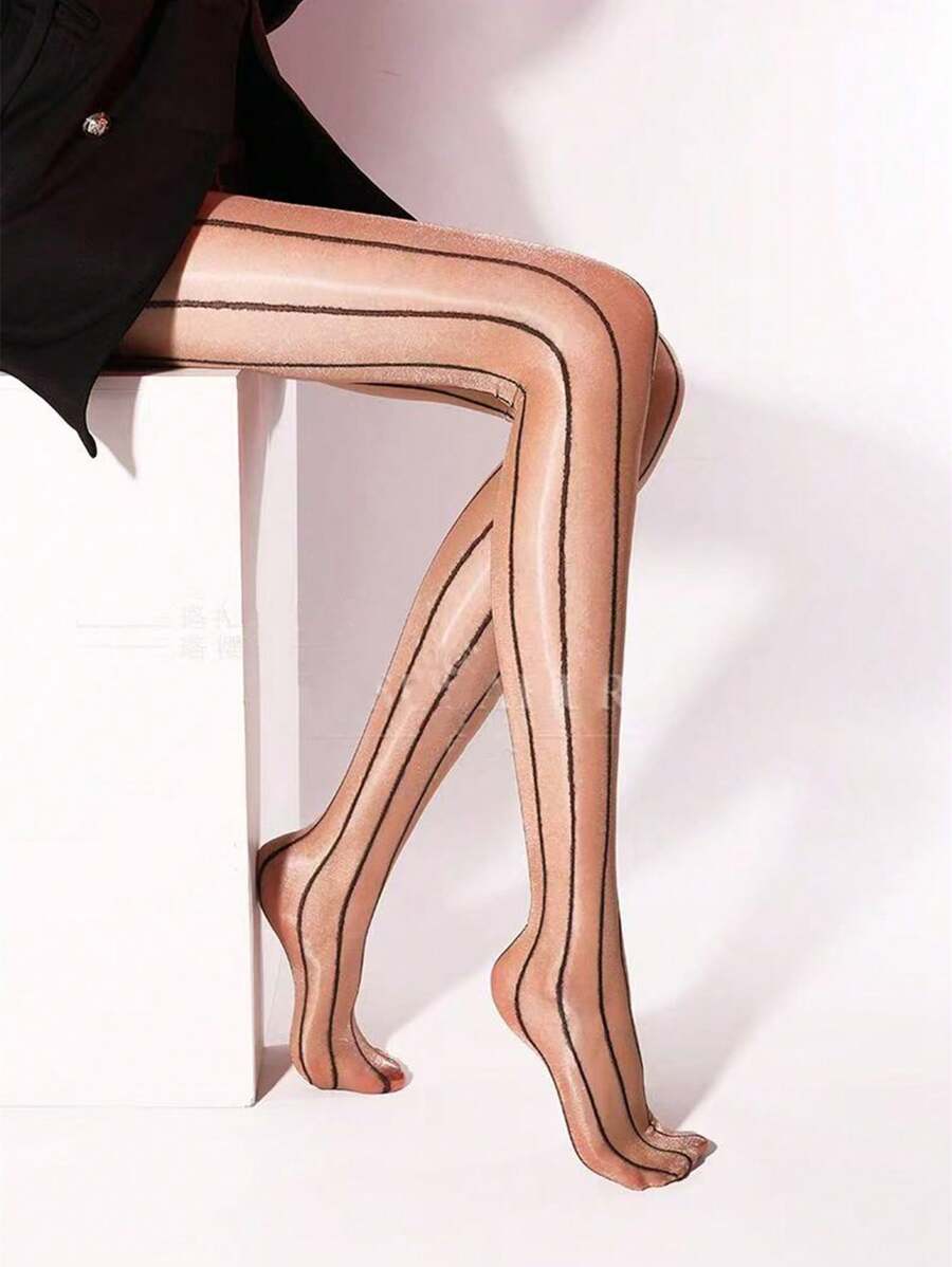 A 0D Flash Vertical Line Pantyhose With Silky Smooth And Glossy Open Cut Tight Pants With High ...