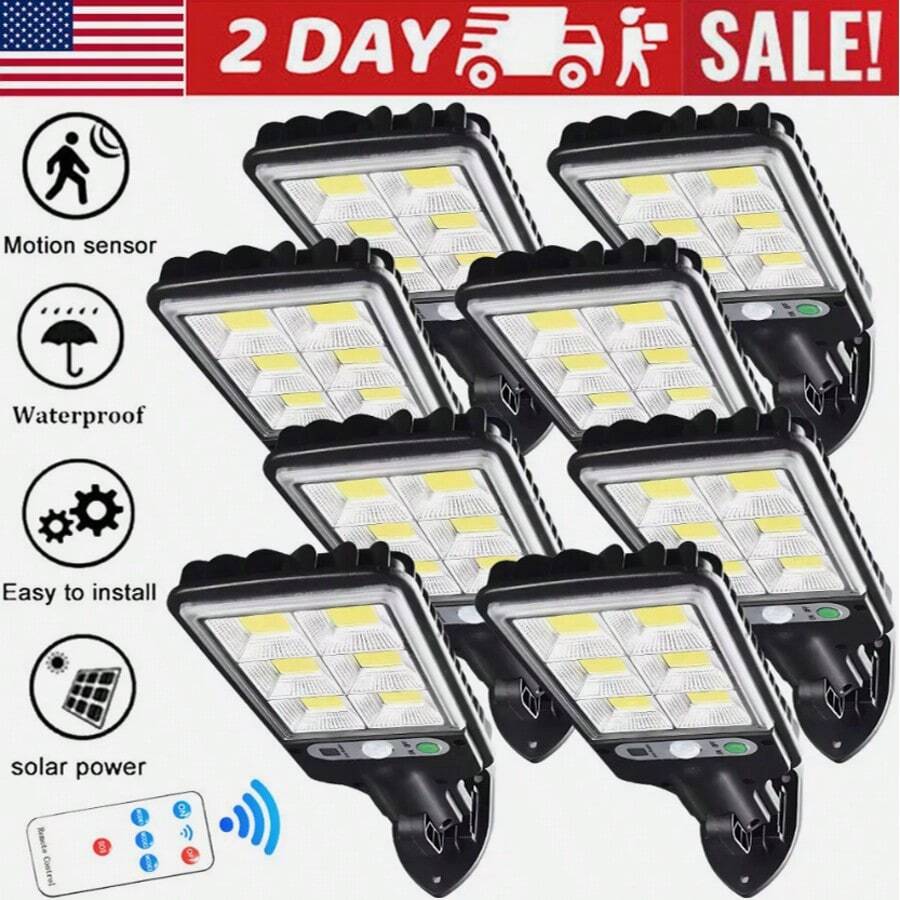 8 Packs 11000000 Lumen Solar Powered Street Lights, Dusk To Dawn 72 COB ...
