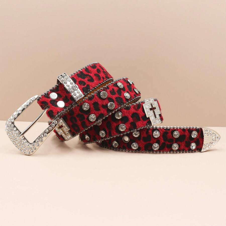 Leopard Print Cross Punk Diamond Rhinestone Belts Fashion Luxury ...
