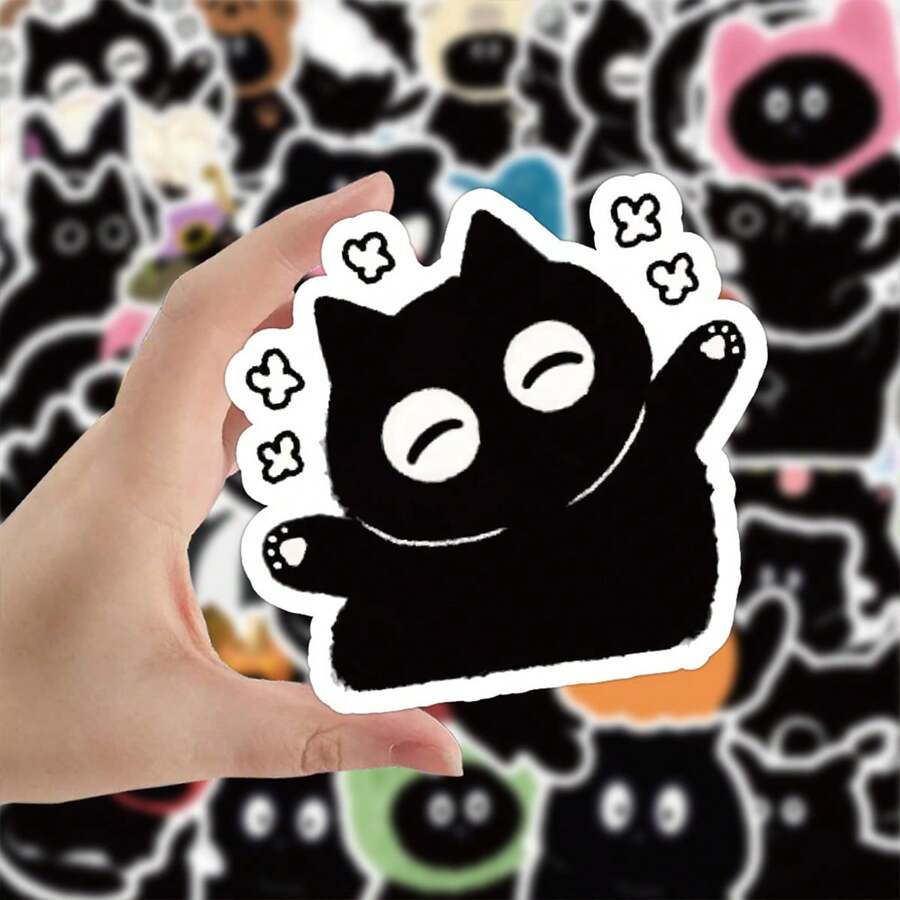 63pcs Funny Black Cat Cartoon Stickers, Cute Cat Expressions For ...