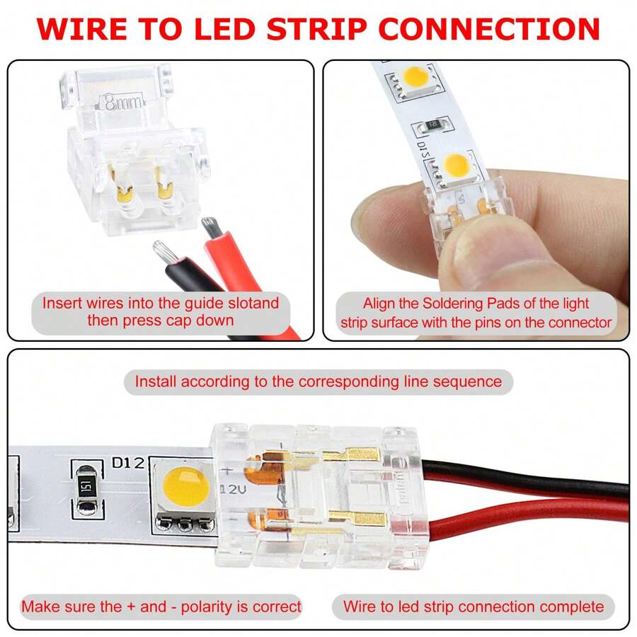 12 Peças Conectores Rápidos Sem Solda de 2 Pinos de 8mm Para Fita LED ...