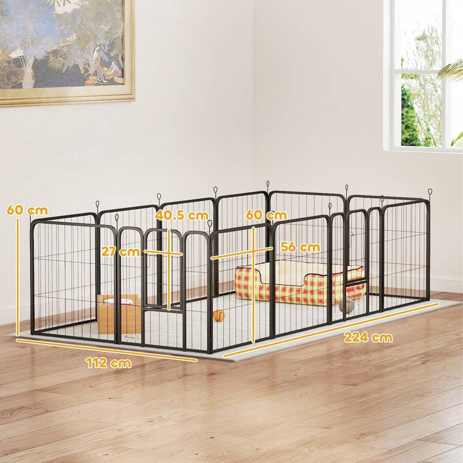 PawHut Dog Pen, Puppy Pen, Heavy Duty Dog Playpen, Portable Detachable ...