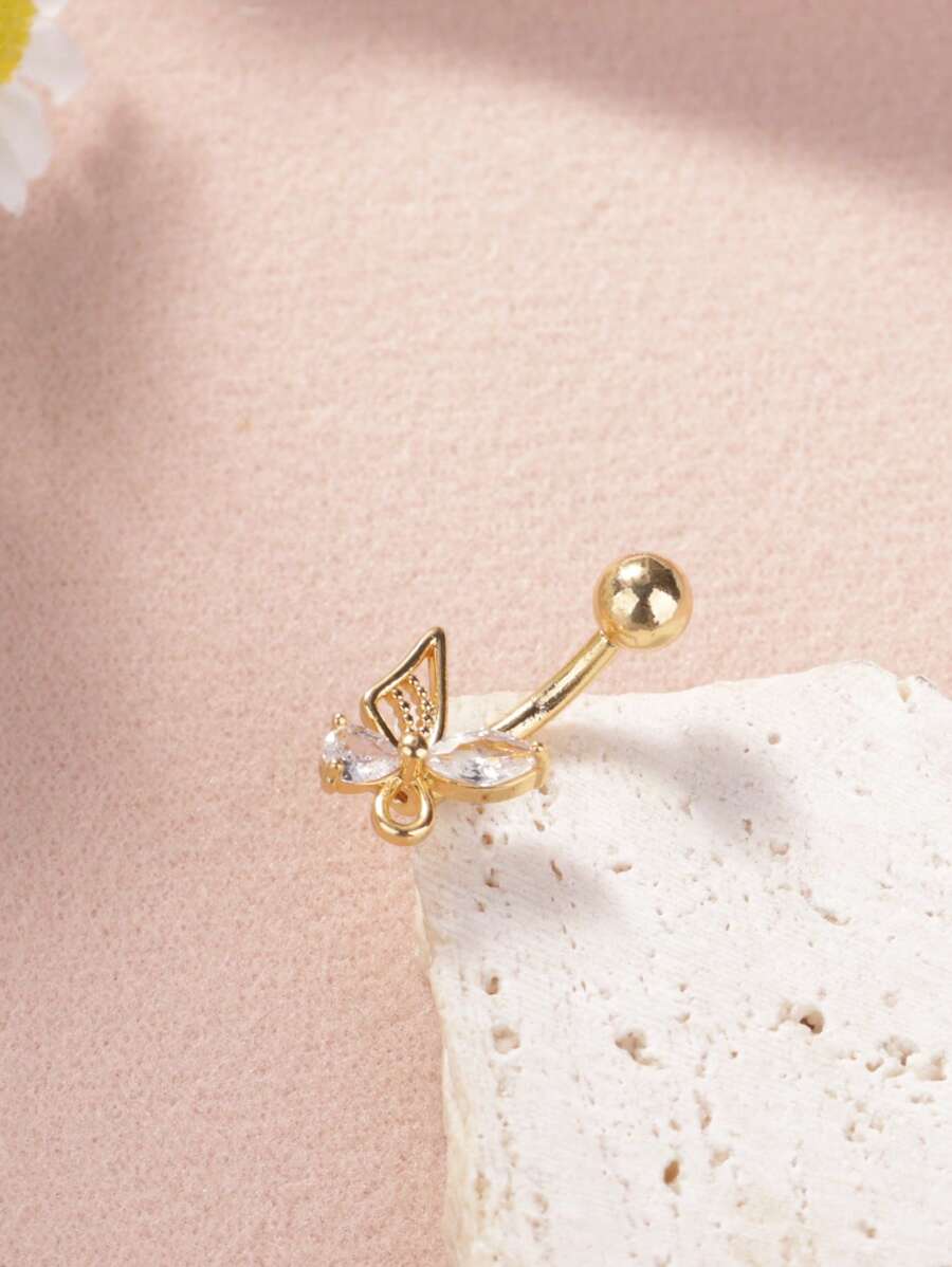 Cute CZ Butterfly Belly Button Ring - Dangle Navel Piercing Jewelry For ...