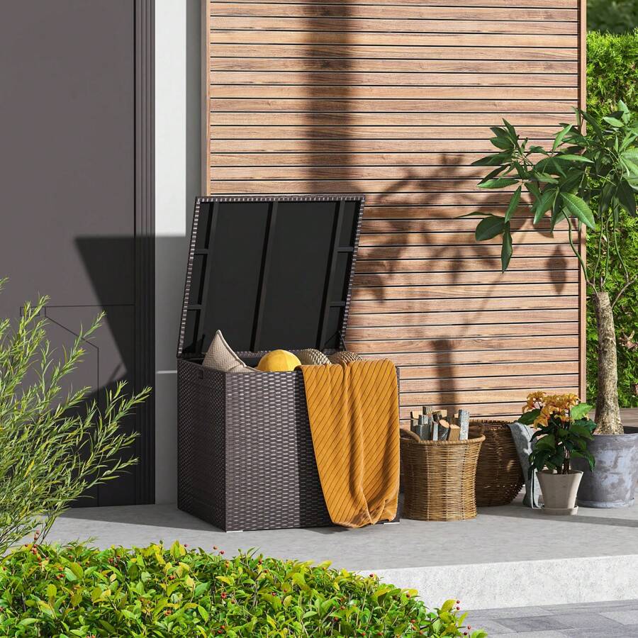 Lifezeal 72 Gallon Patio Rattan Wicker Storage Deck Box Container With ...