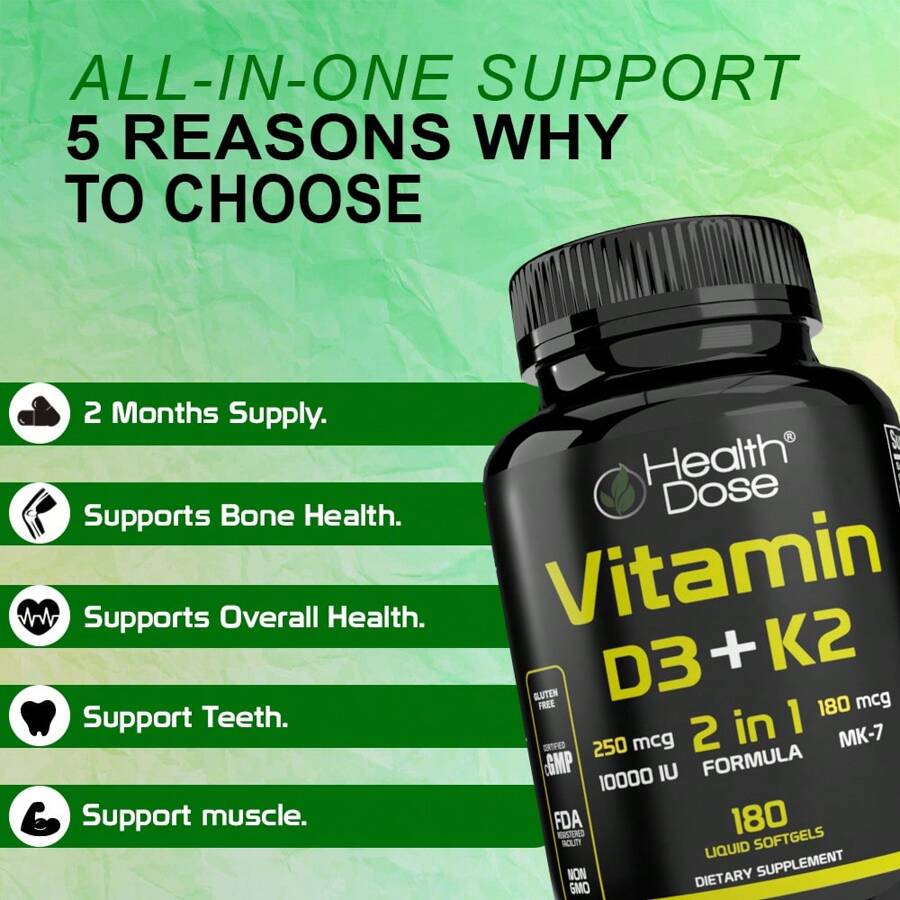 Health Dose Health Dose Vitamin D3+K2 (MK7) - Immune System Support ...
