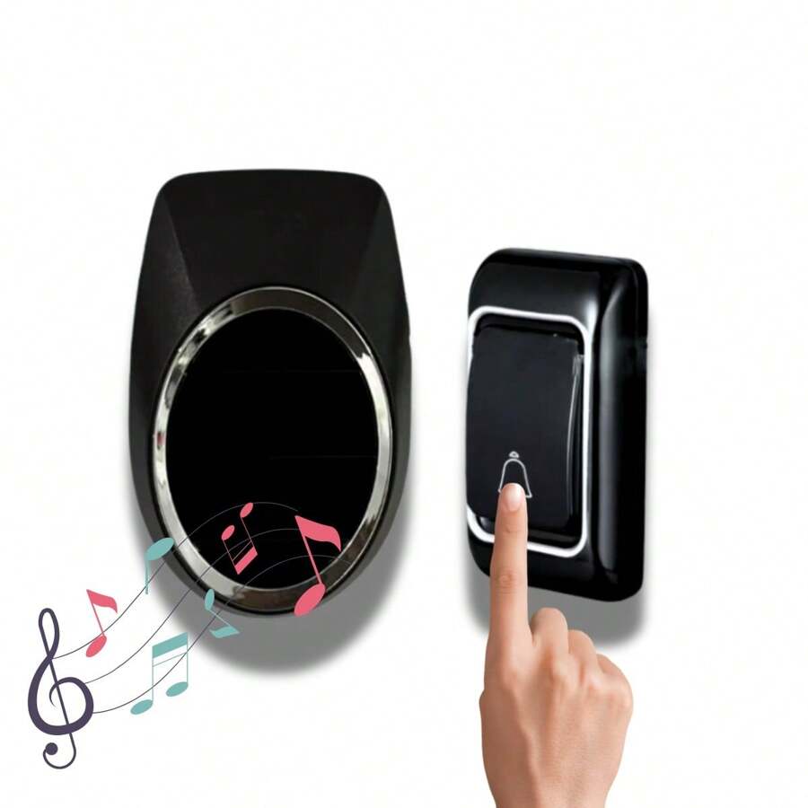 Black Wireless Residential Doorbell Water Resistant 200 Meters Home ...