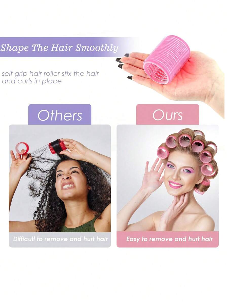 36pcs Self-Adhesive Hair Rollers Set For Different Hair Lengths, Heatless Curlers With Clips As ...