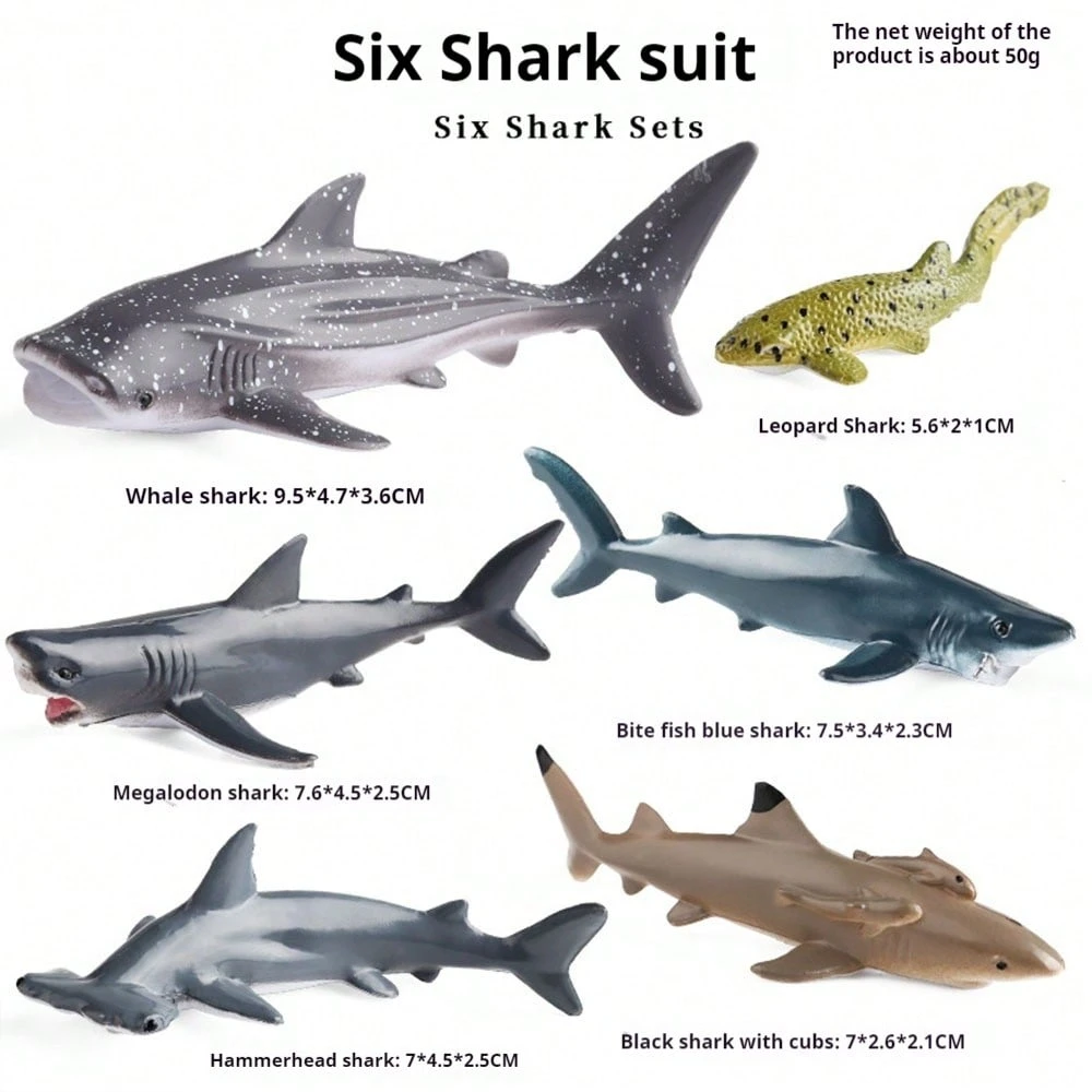 6pcs Set Realistic Marine Life Toy, Solid Megalodon Whale Shark, Blue ...