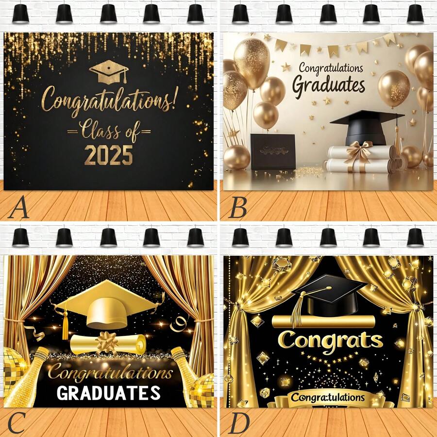 2025 Black And Gold Balloon Congratulations Graduation Portrait ...