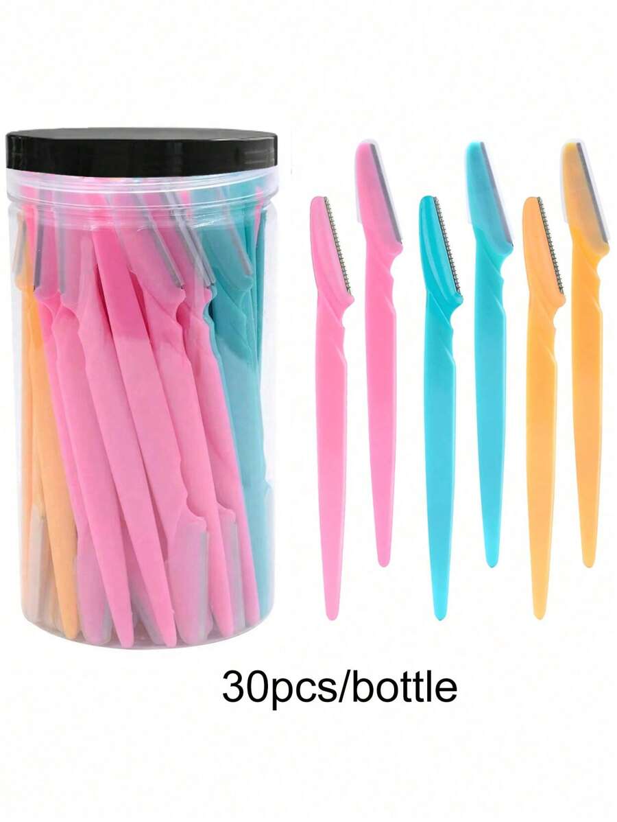 30Pcs/Bottle Safe Eyebrow Razors In Case Facial Trimmer Blades With ...