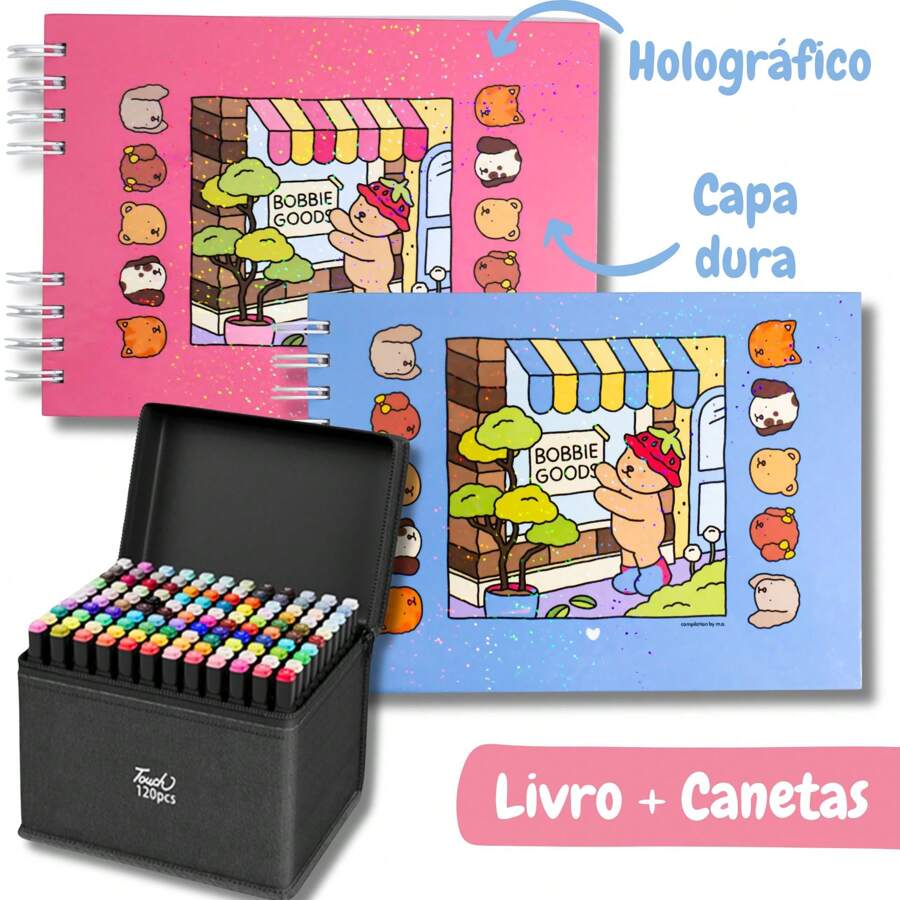 Coloring Book 50 Sheets Holographic Hardcover + Dual Tip Touch Pen ...