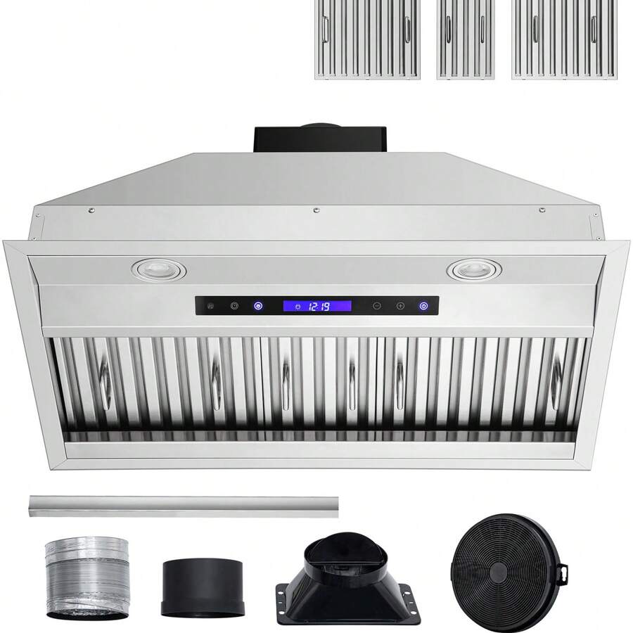 VEVOR Insert Range Hood, 900CFM 4-Speed, 30 Inch Stainless Steel Built ...