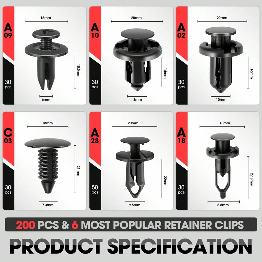 200 Pcs Bumper Retainer Clip For Toyota GM Chrysler Fastener Assortment ...