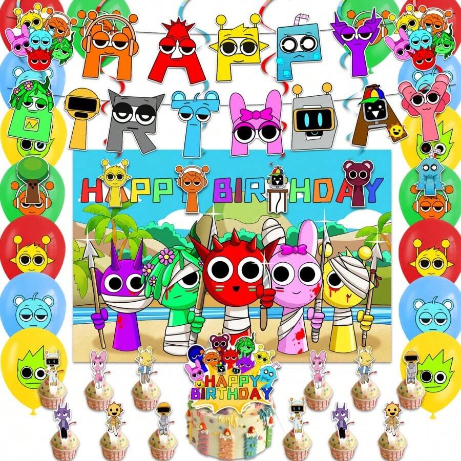 45pcs Sprunki Rhythm Box Theme Outdoor Birthday Party Decoration Set ...