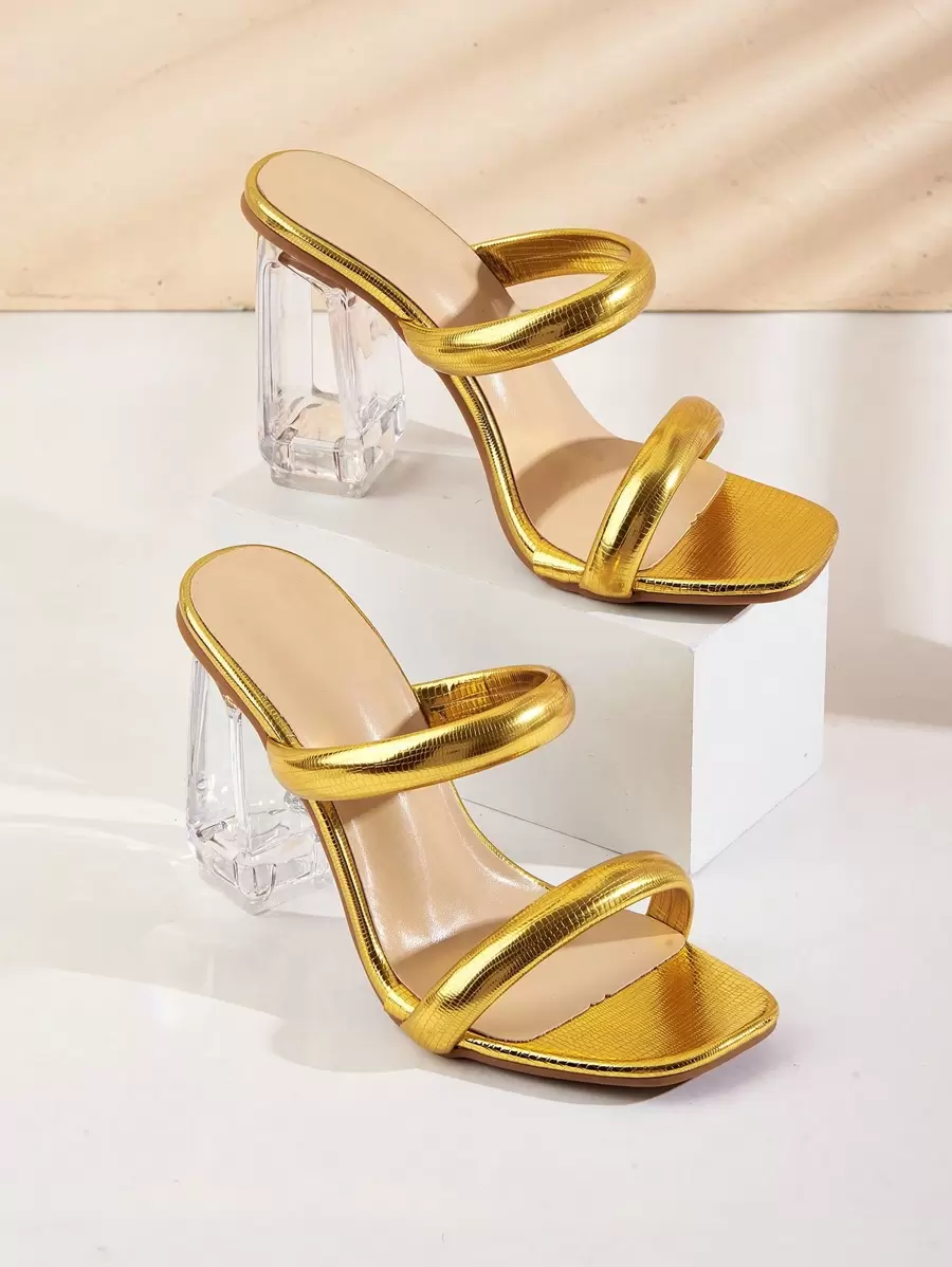 French Crystal Chunky Heel Square Toe Strap Sandals, Fairy Style, Mid ...