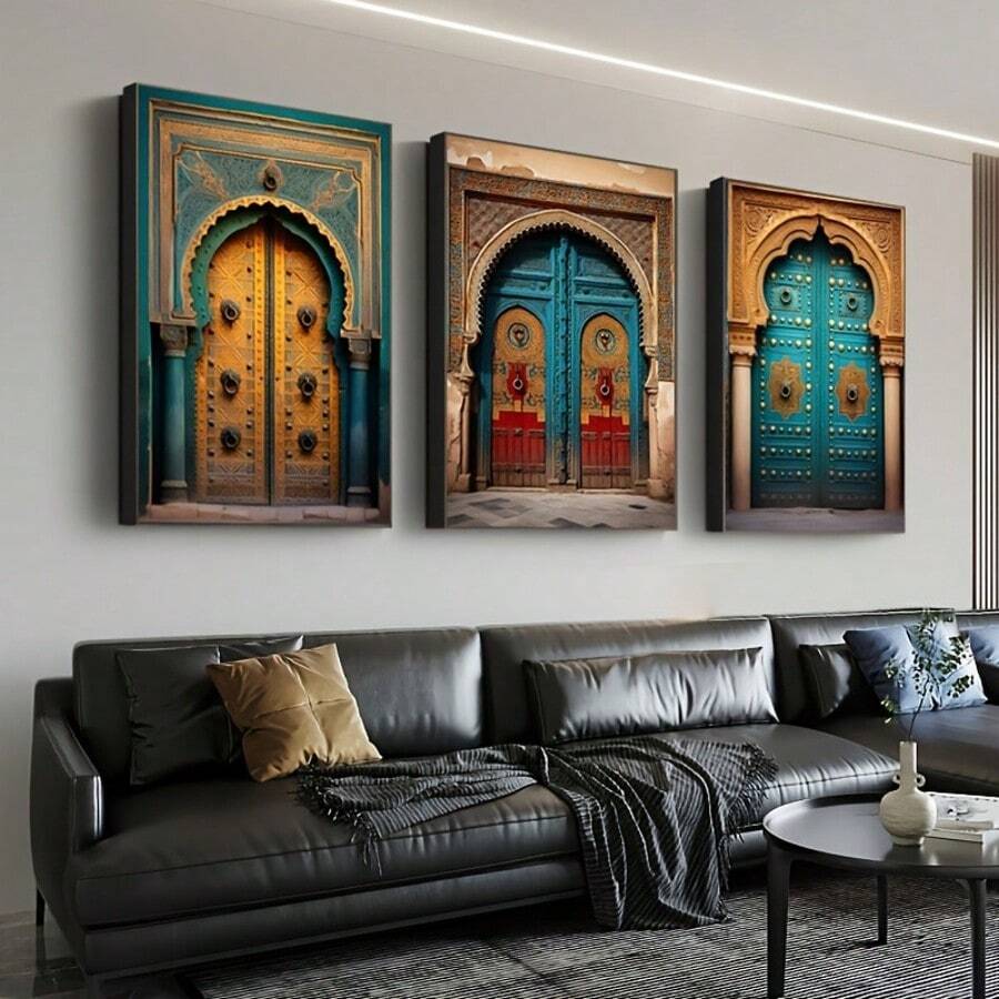 [Moroccan Door Art Prints] 3pcs HD Canvas Printed Moroccan Door Architecture Art Prints - 2D ...