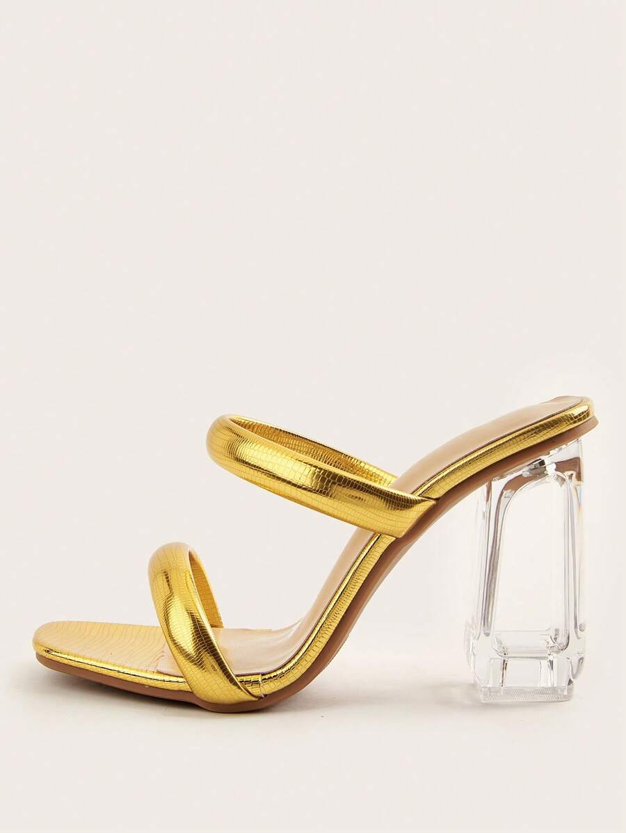 French Crystal Chunky Heel Square Toe One-Strap Sandals, Fairy Style ...