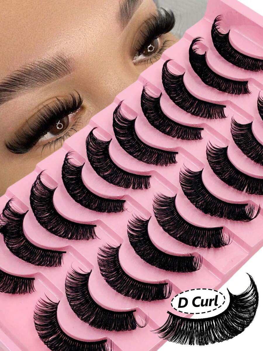 Rikuaild 10 Pairs D Curl Manga Volume Wispy Lashes Thick Cat Eye Fluffy ...