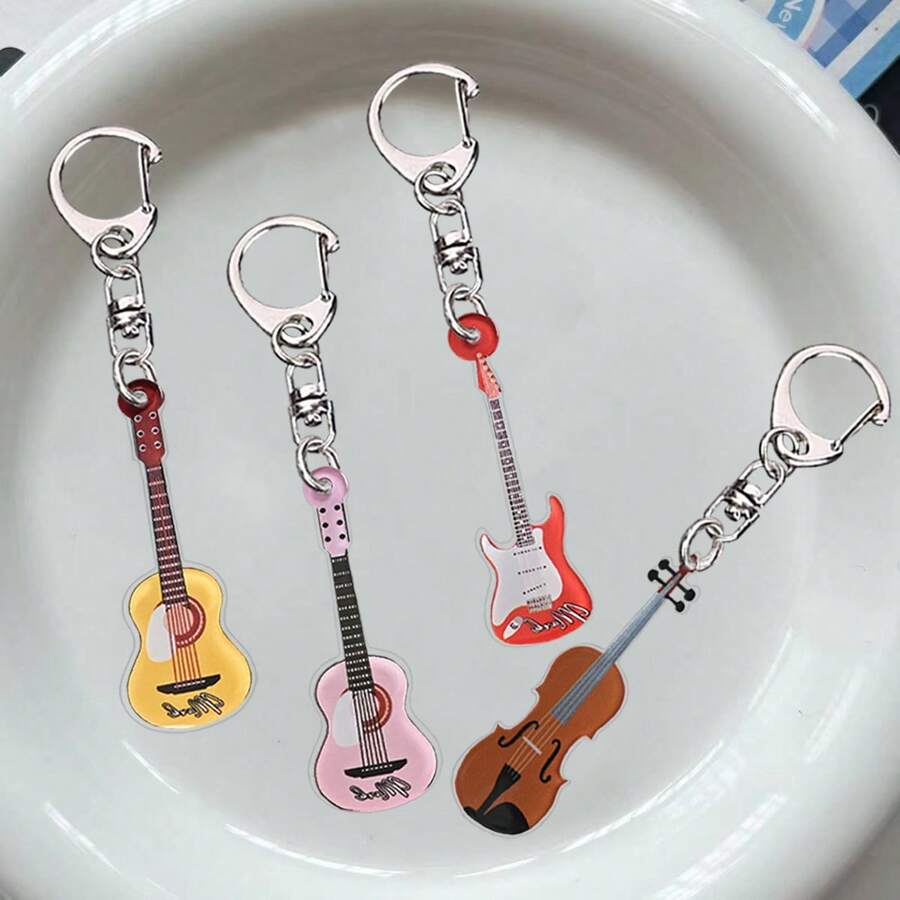 1pc 2D Acrylic Hip Hop Rock Guitar Shaped Keychain, Realistic Musical ...